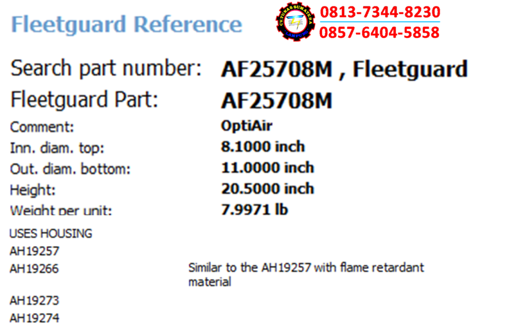 FILTER AIR, PN. AF-25708 FLEETGUARD - CV Tunas Sumatera Lampung